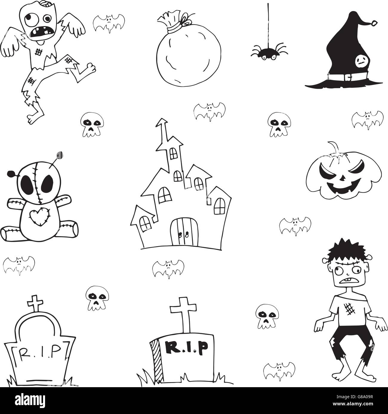 Halloween zombie castle graveyard in doodle Stock Vector Image & Art ...