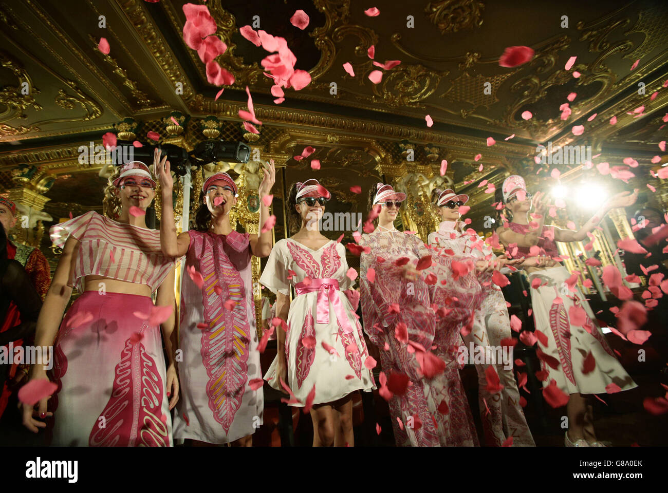 Models throwing confetti during the Zandra Rhodes Spring/Summer 2016 ...