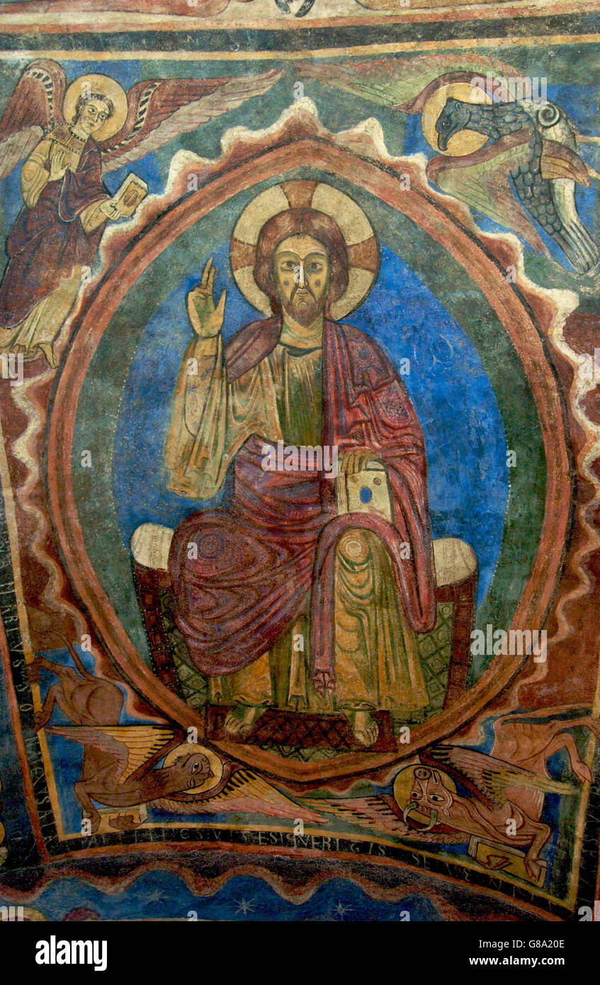 Christ Pantocrator fresco, Basilica Saint Julien, Brioude, Haute Loire ...