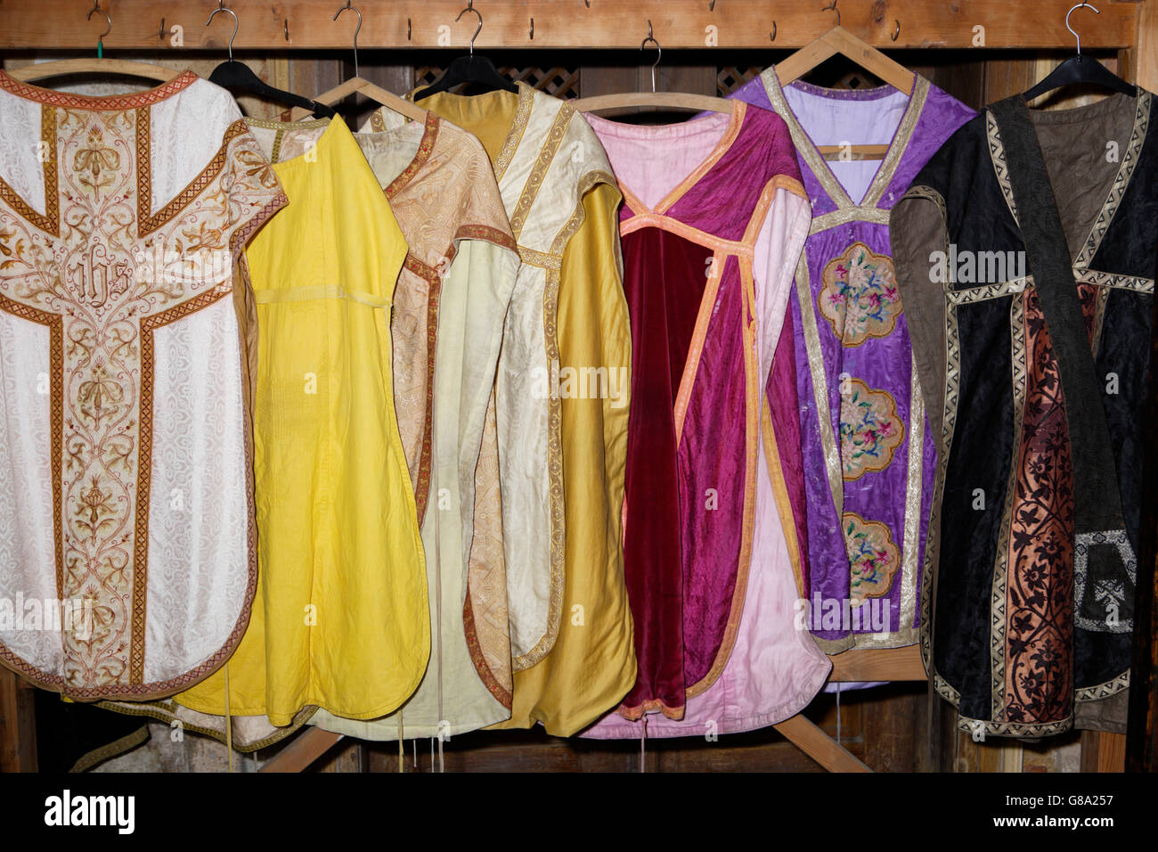 Priests' robes in a Catholic Church Stock Photo - Alamy