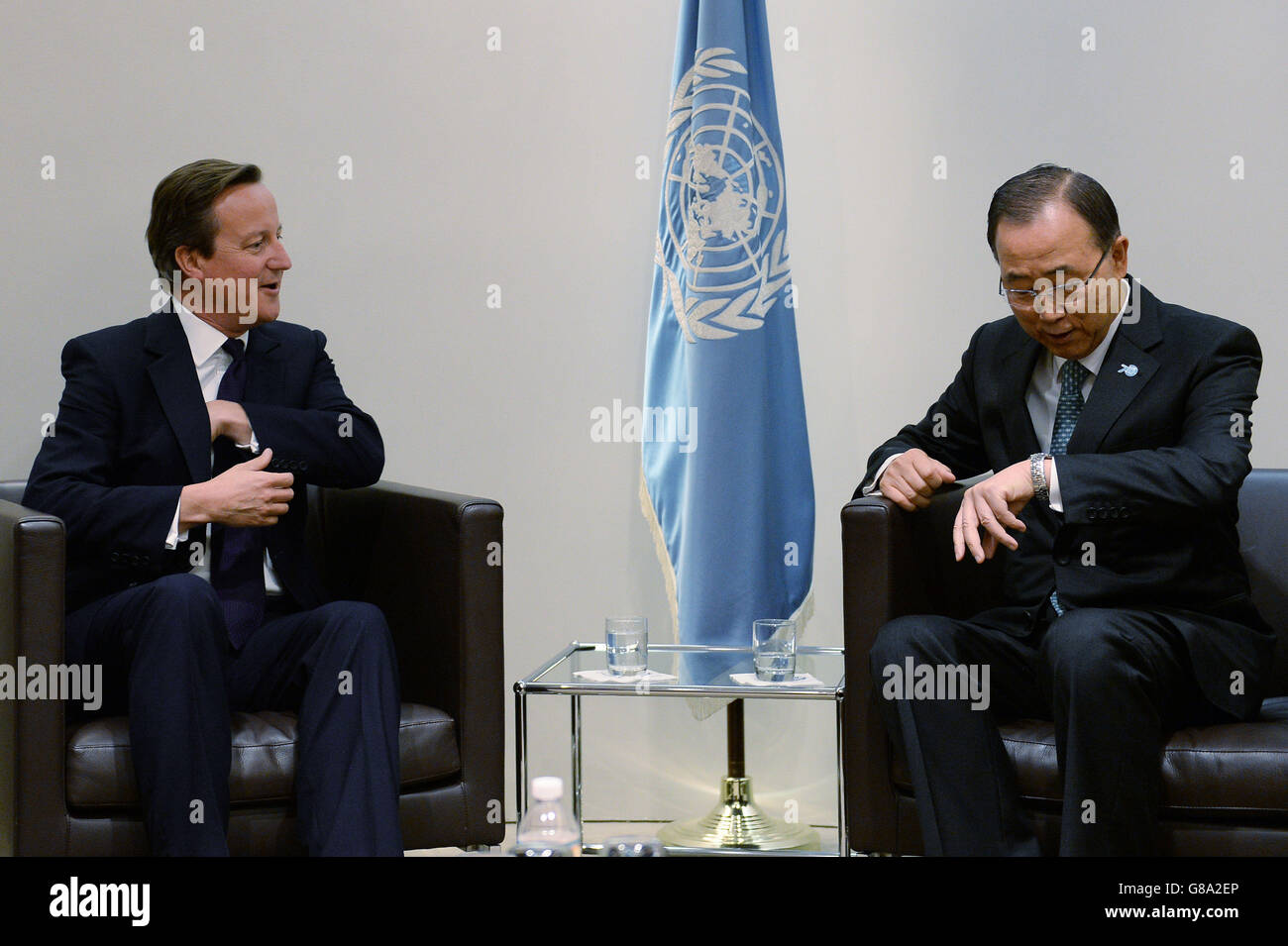 Prime Minister David Cameron (left) holds a meeting with UN Secretary ...