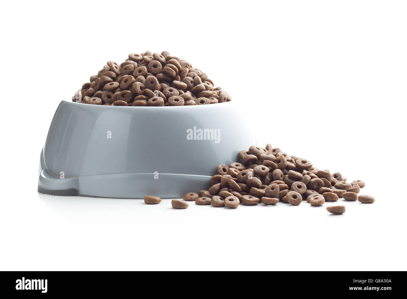 Dry kibble dog food in bowl isolated on white background Stock Photo ...