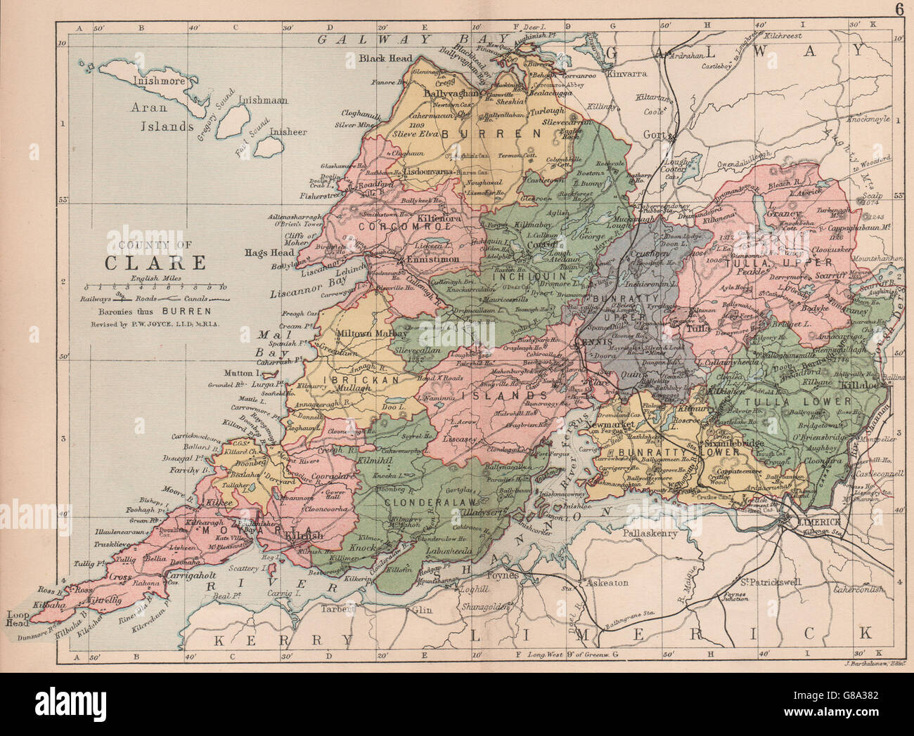 COUNTY CLARE: Antique county map. Munster. Ireland. BARTHOLOMEW, 1882 ...