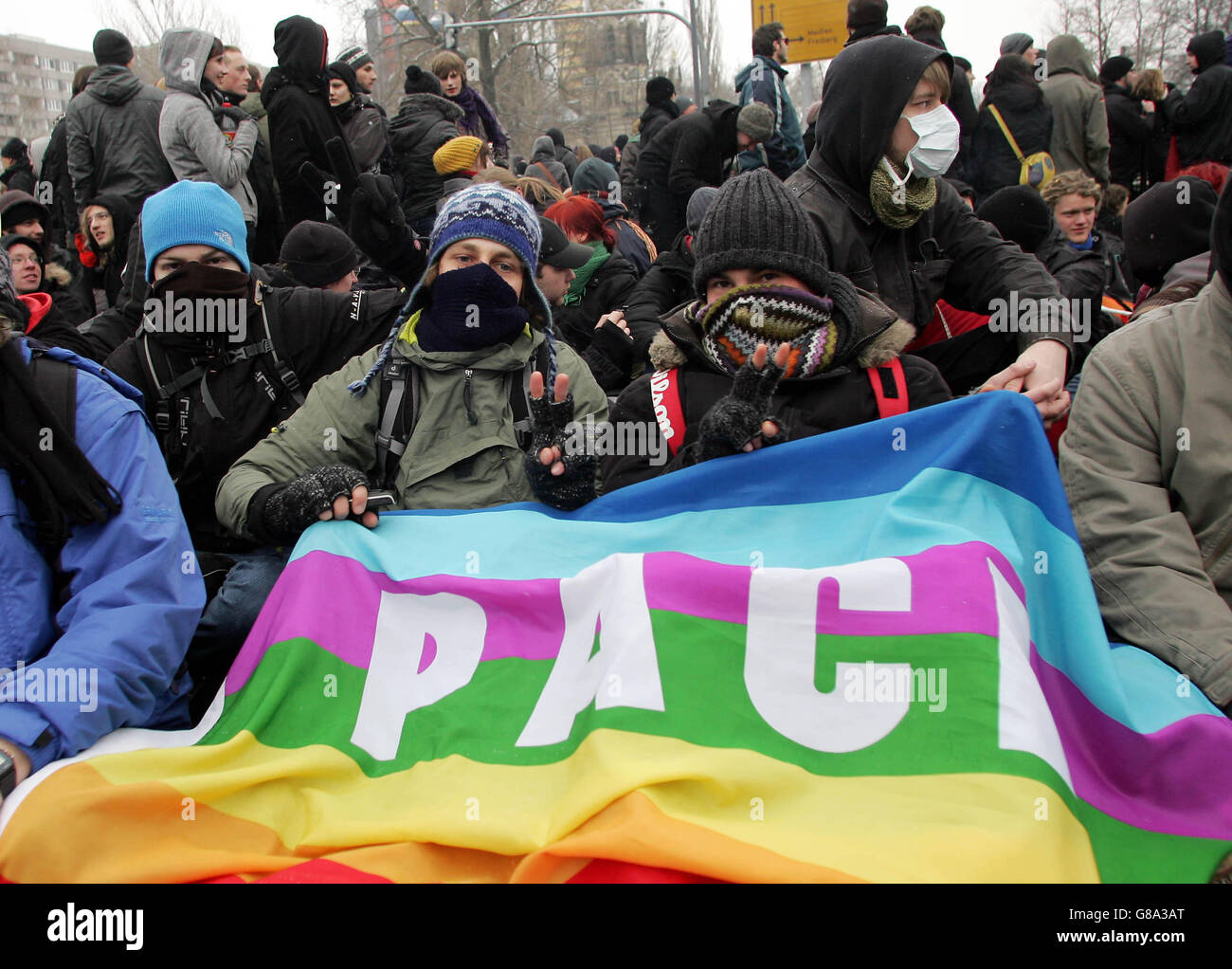 Participants of a left-wing counter demonstration during a right-wing ...