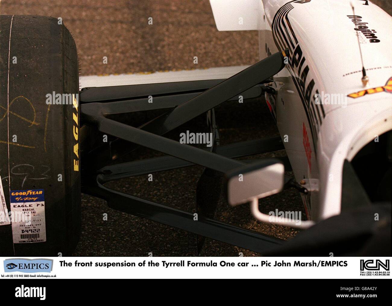 The front suspension of the tyrrell formula one car hi-res stock ...