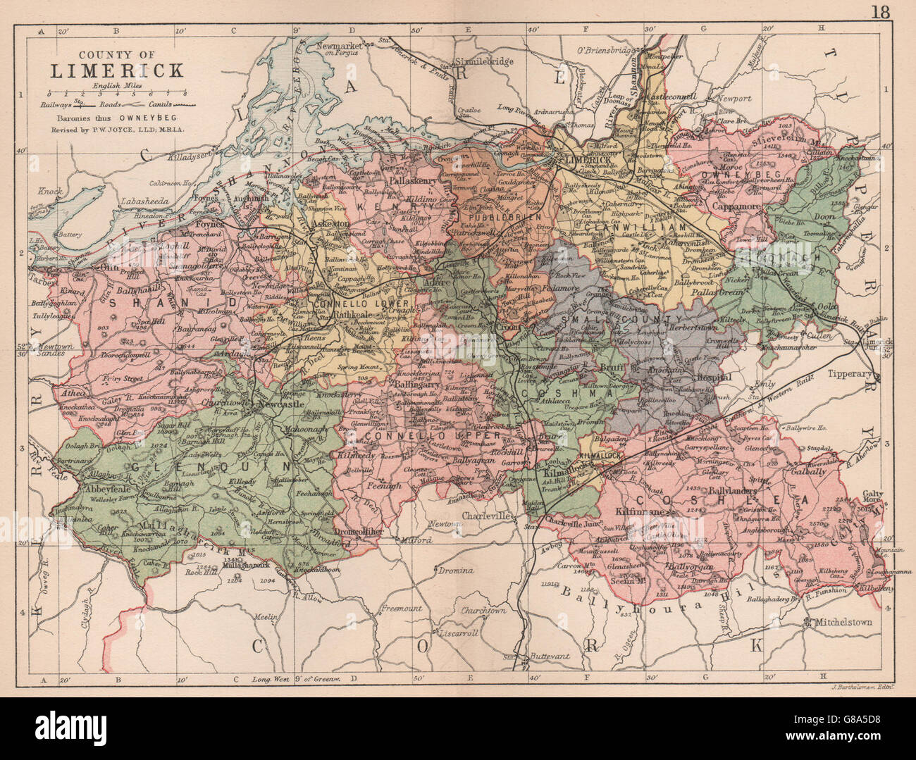 COUNTY LIMERICK: Antique county map. Munster. Ireland. BARTHOLOMEW ...