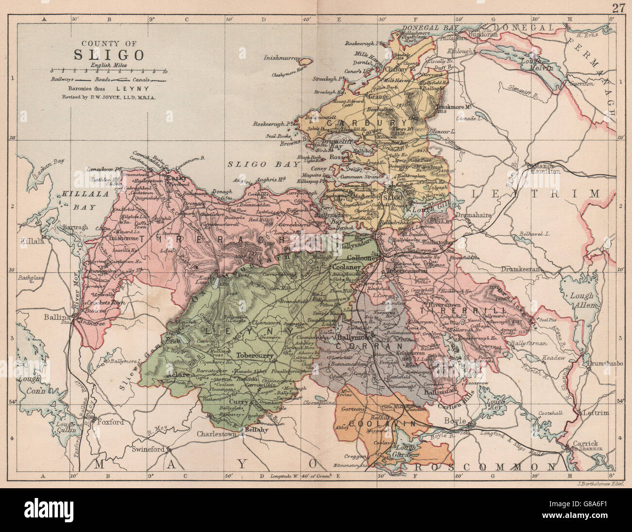 COUNTY SLIGO: Antique county map. Connaught. Ireland. BARTHOLOMEW, 1882 ...