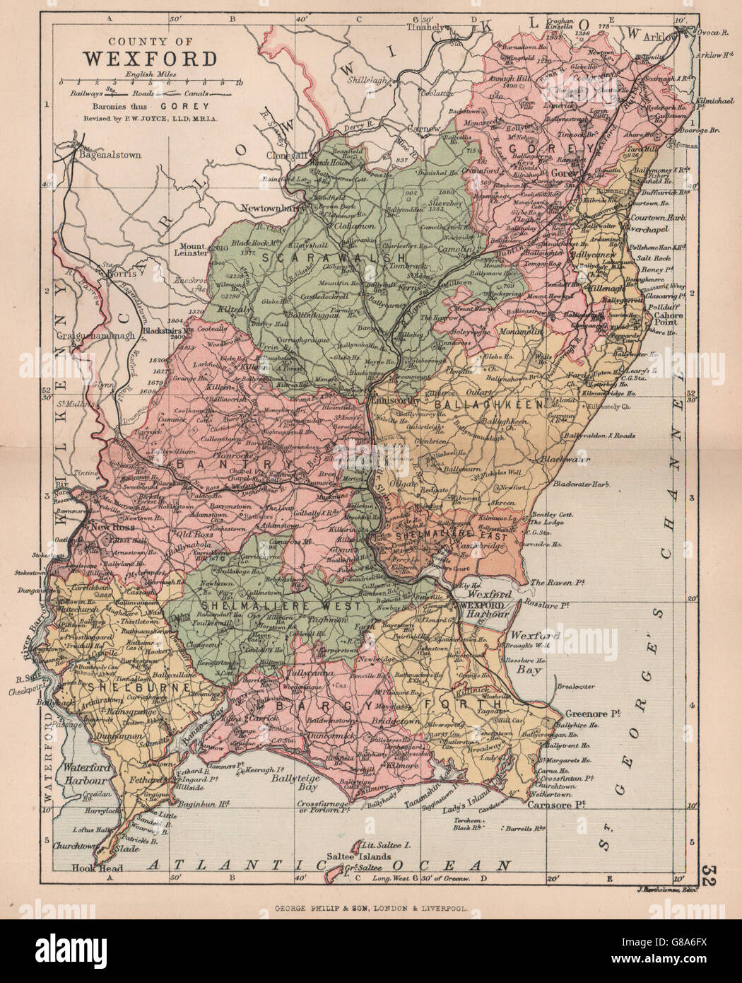 COUNTY WEXFORD: Antique county map. Leinster. Ireland. BARTHOLOMEW ...