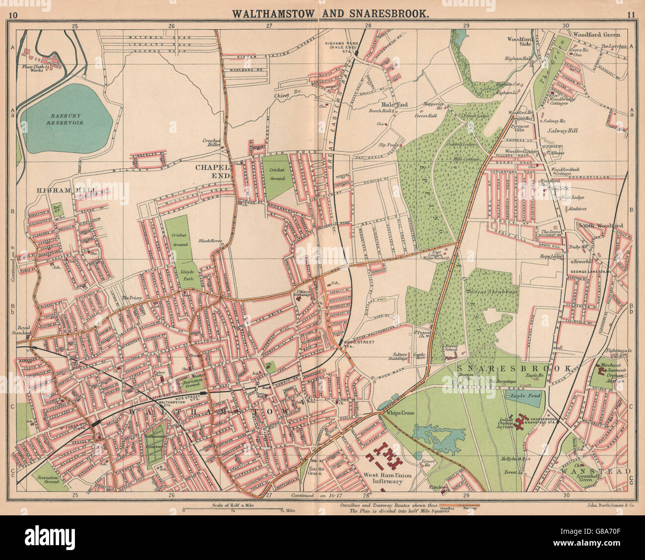 LONDON NE: Walthamstow Snaresbrook Chapel End. Bus & tram routes, 1913 ...