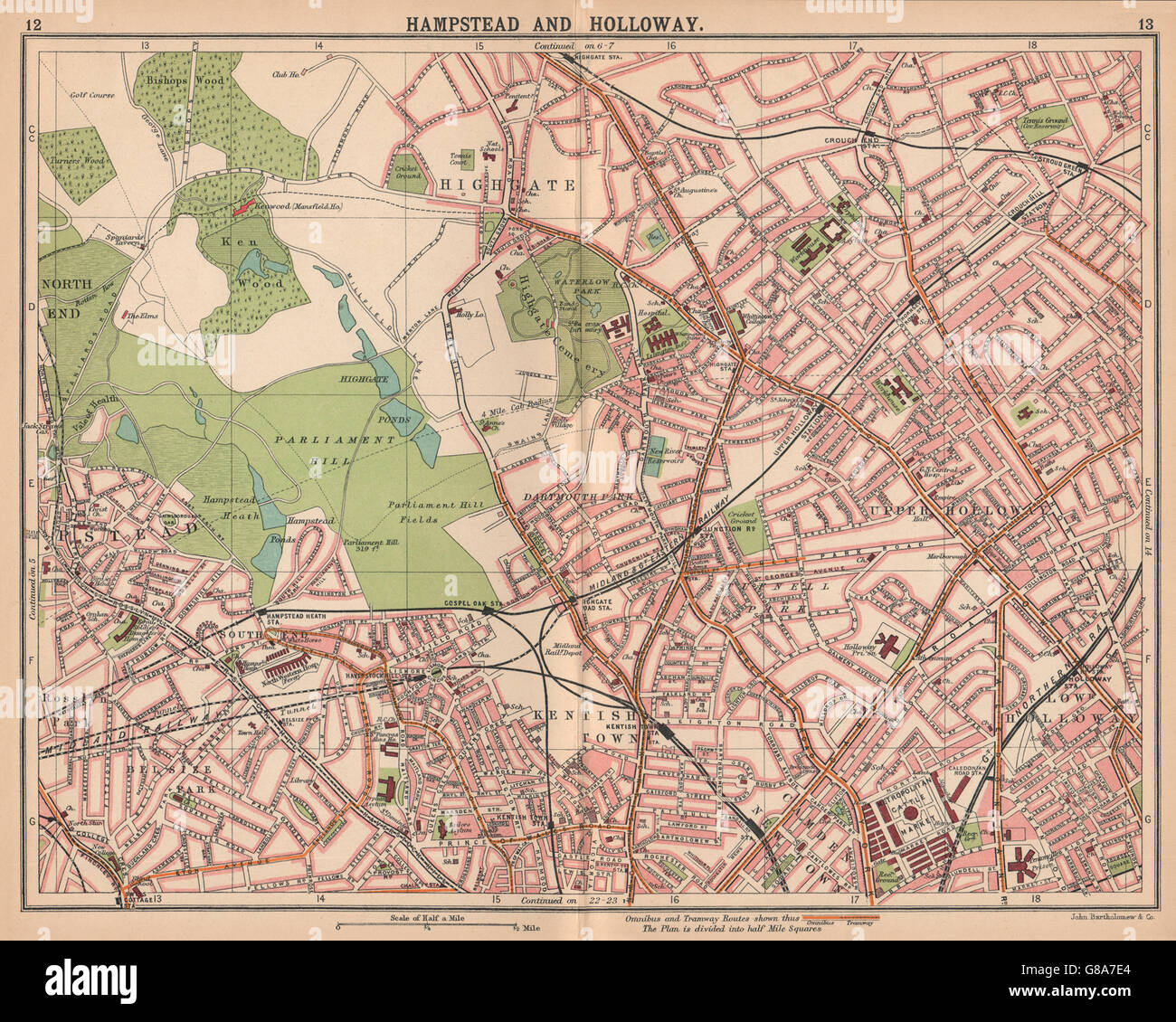 LONDON N: Hampstead Holloway Highgate Kentish Town Belsize Park, 1913 ...