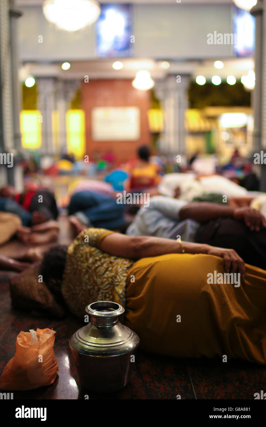 Hindu devotees sleeping on the Batu Cave temple floor, Kuala Lumpur ...