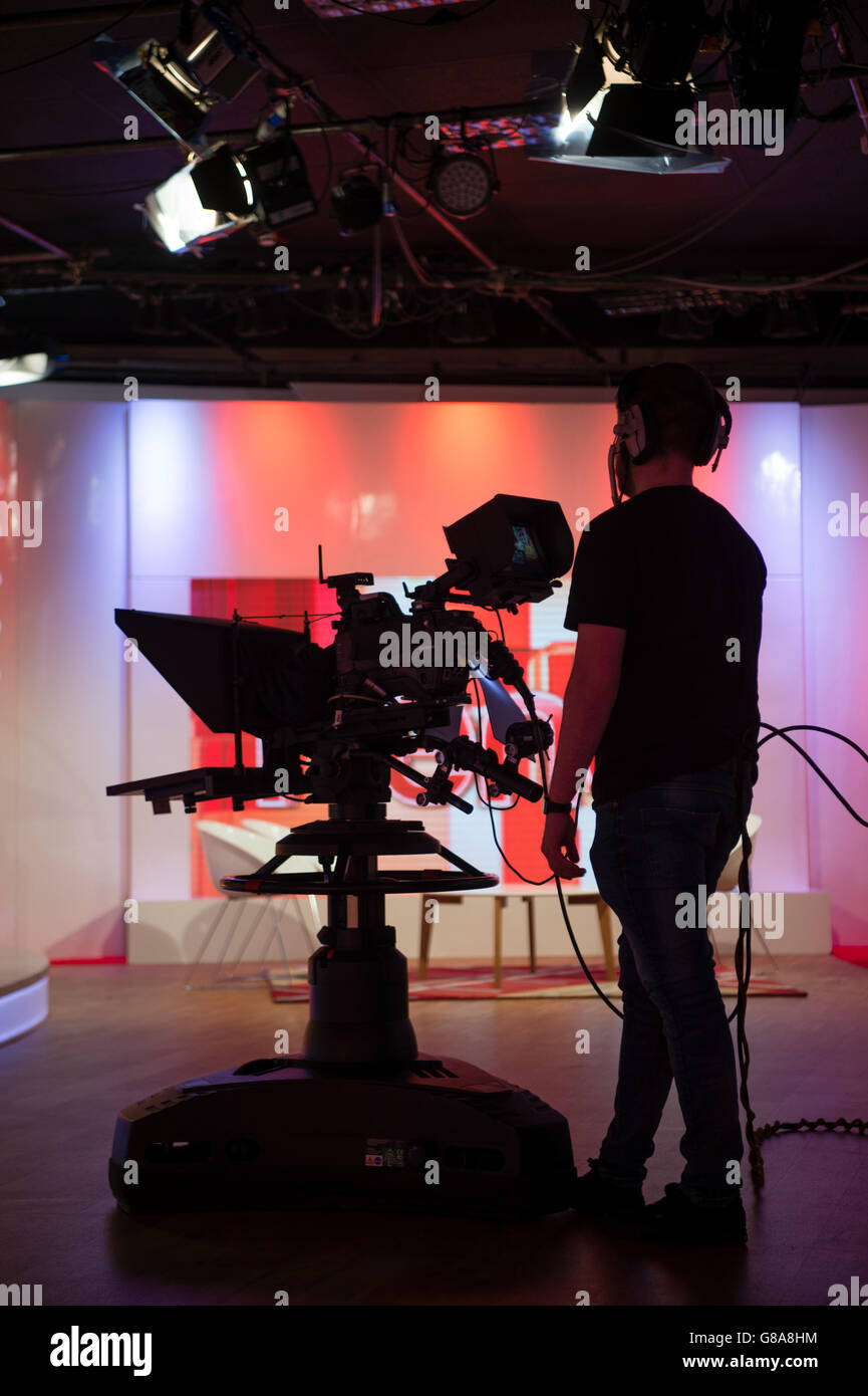A cameraman working on broadcasting the welsh language magazine ...