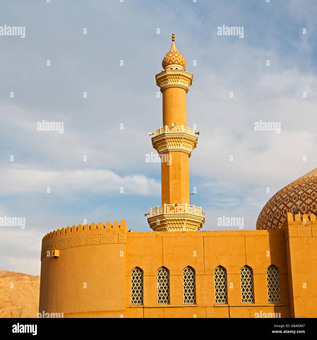 minaret and religion in clear sky in oman muscat the old mosque Stock ...