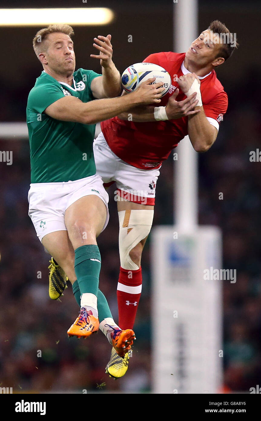 Ireland's Luke Fitzgerald (left) and Canada's Matt Evans compete for ...