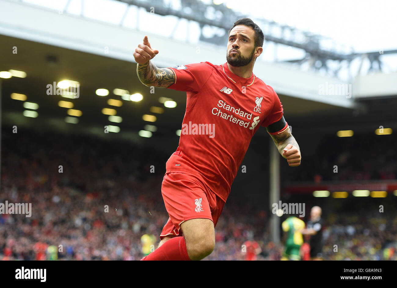 Liverpool's Danny Ings celebrates scoring his side's first goal of the ...