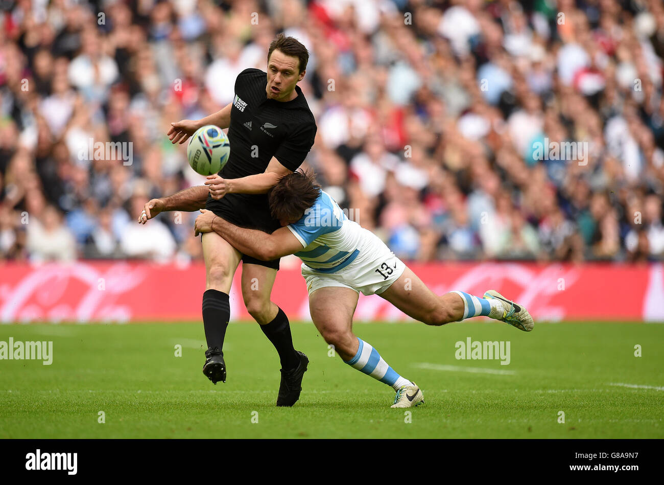 New Zealand's Ben Smith (left) is tackled by Argentina's Marcelo Bosch ...