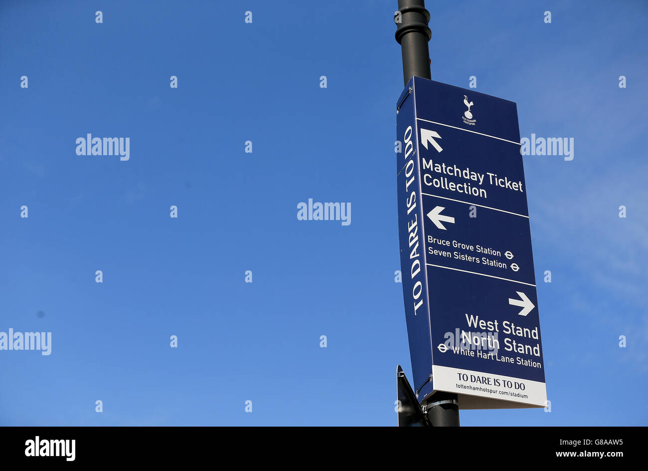 A general view of a sign showing match day ticket collection and ...