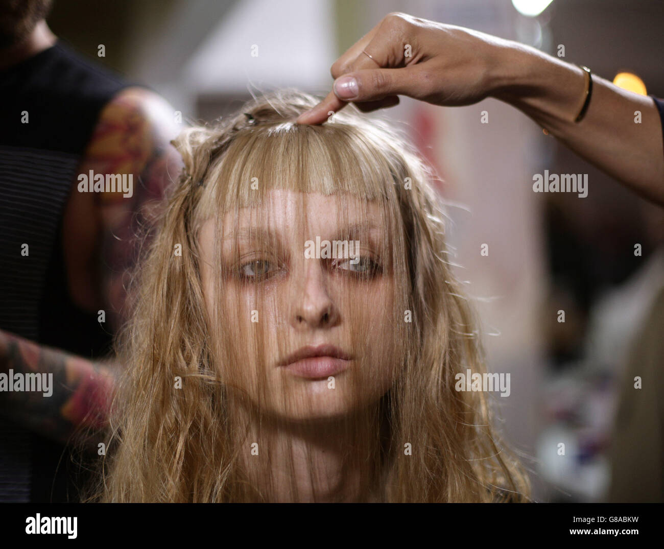 Models backstage in hair and make-up during the Marques'Almeida Spring ...