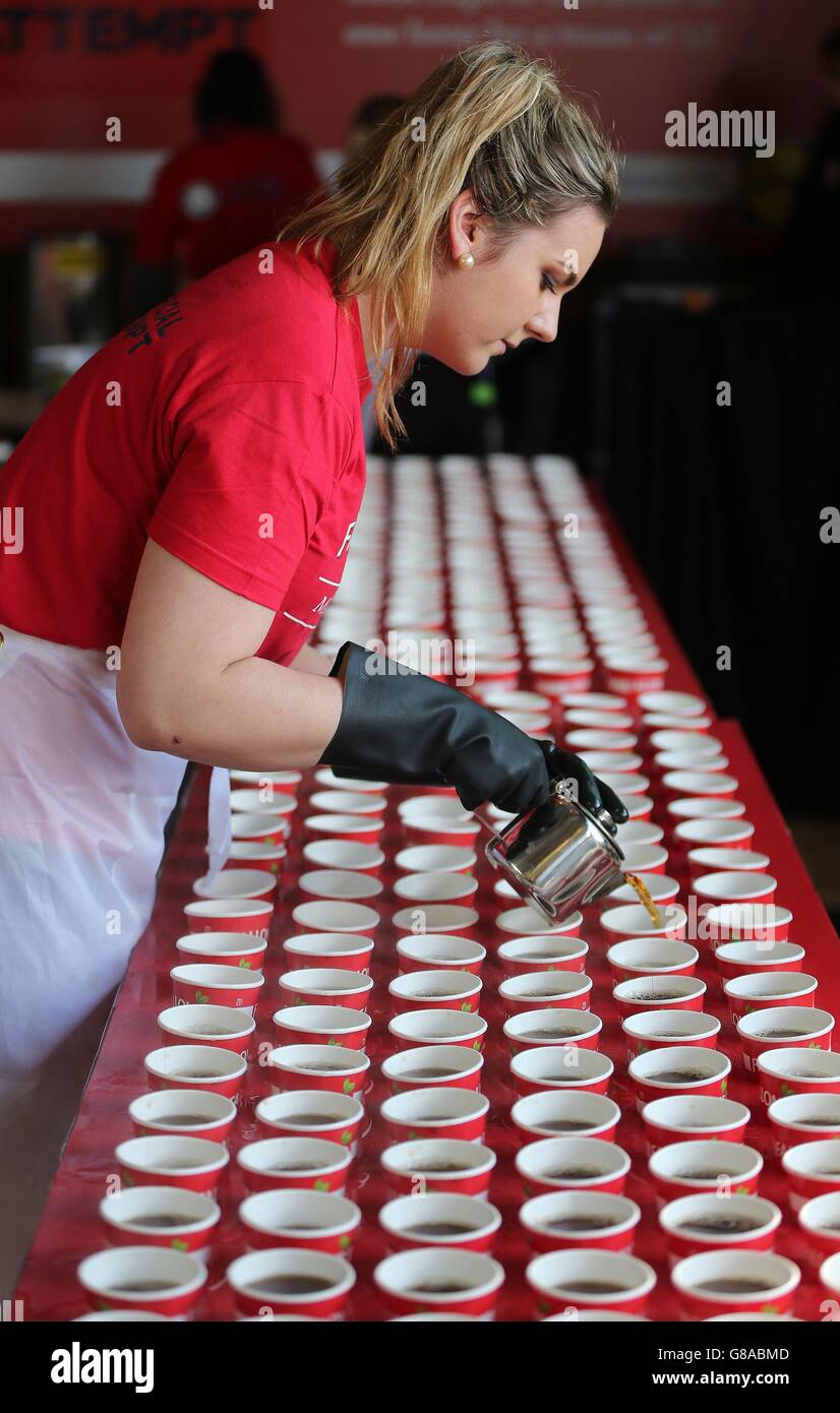 A volunteer from Lidl's tea team who have beaten a Guinness World ...