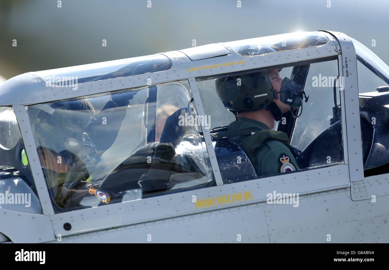 The Duke of Cambridge in the cockpit of a Chipmunk plane with pilot ...