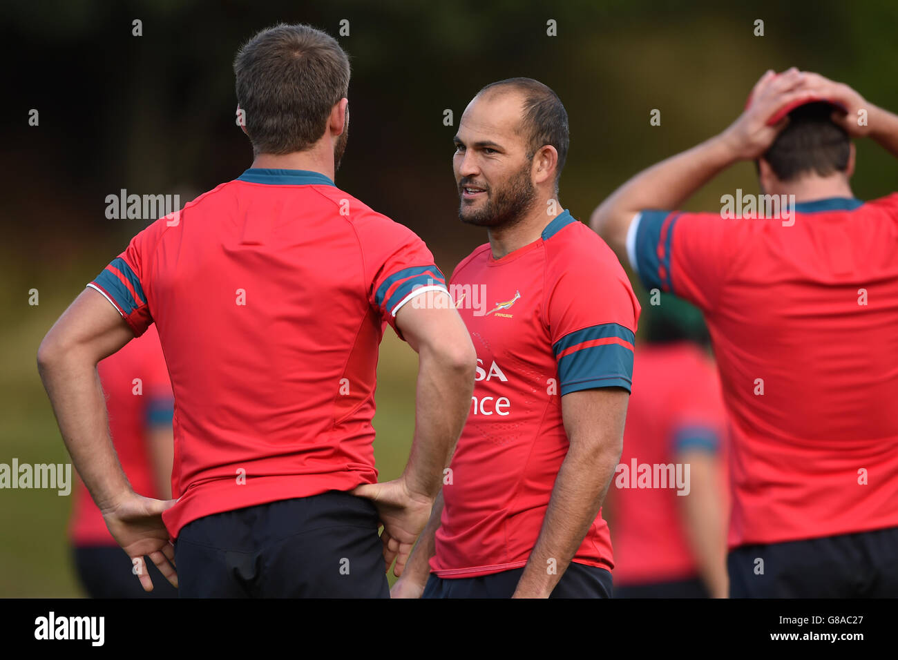 South Africa's Fourie Du Preez talks to Morne Steyn (left) during the ...