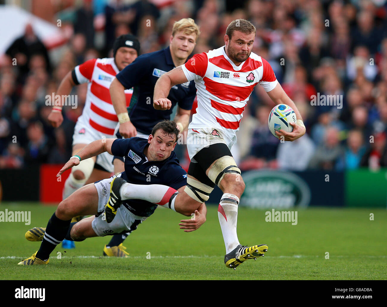 Japan's Michael Broadhurst (right) during the Rugby World Cup match at ...