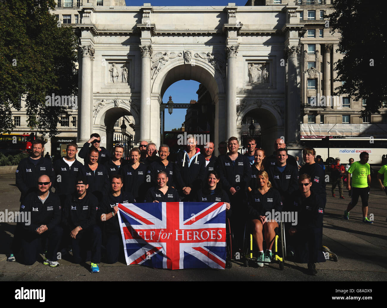 Jodie Kidd, centre right with Help for Heroes athletes prior to setting ...