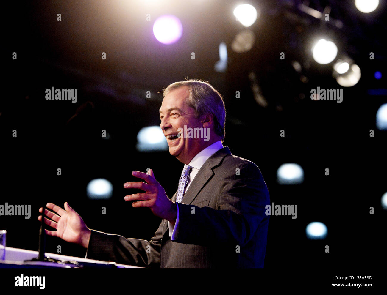 Ukip Party leader Nigel Farage delivers his keynote speech during the ...