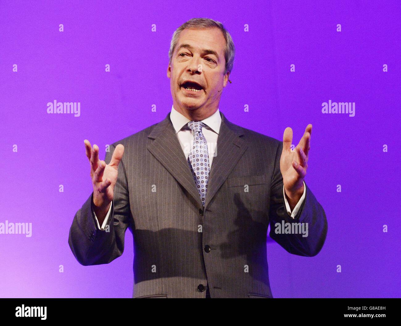 Ukip Party leader Nigel Farage delivers his keynote speech during the ...