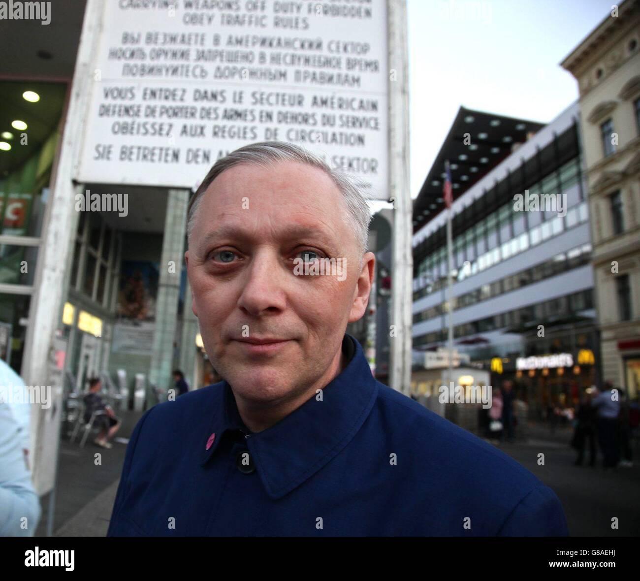 Music producer Mark Reeder on 7 May 2016 at Checkpoint Charlie in ...