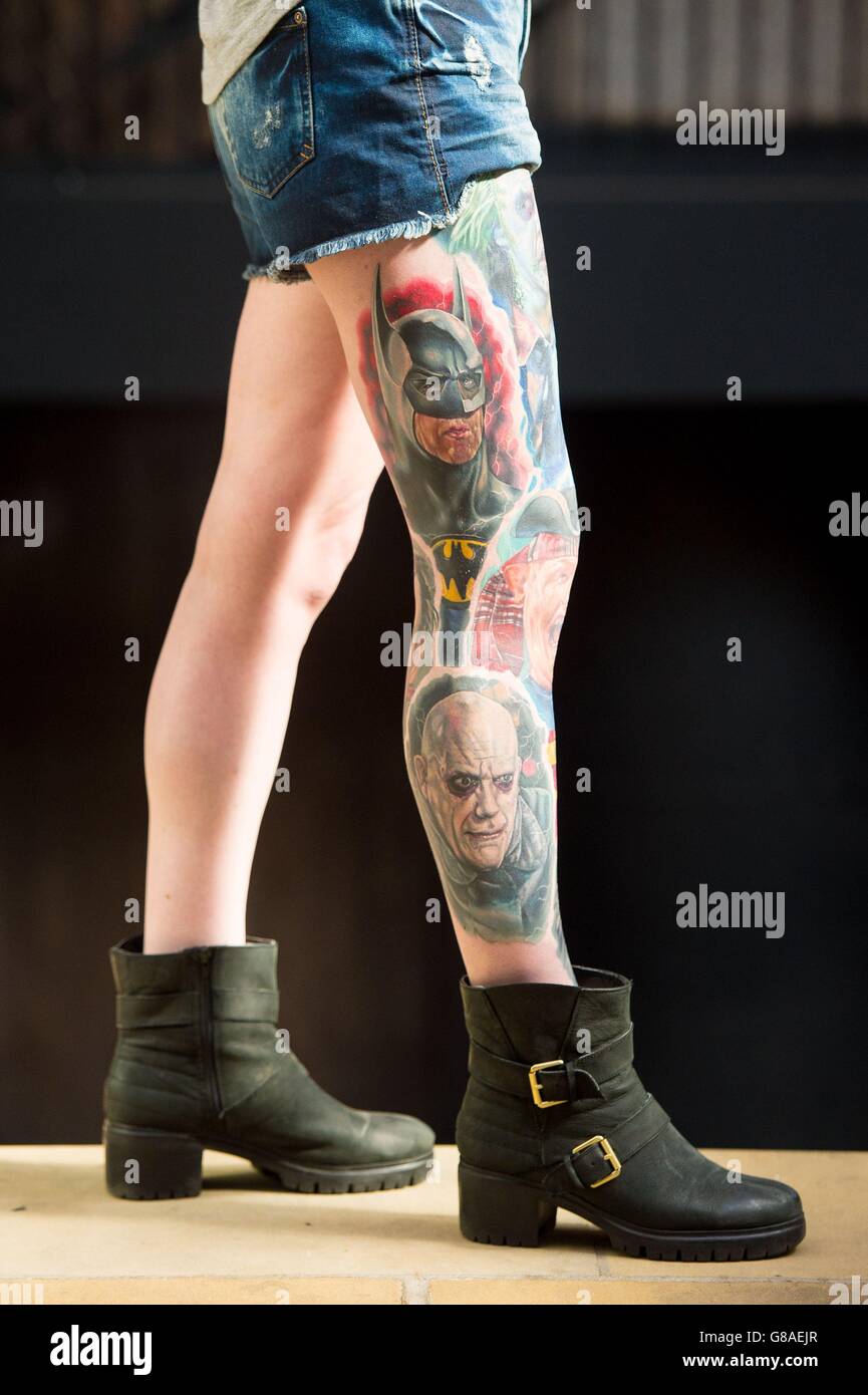 Laura Penman displays a tattoo design by artist Alex Rattray at the ...