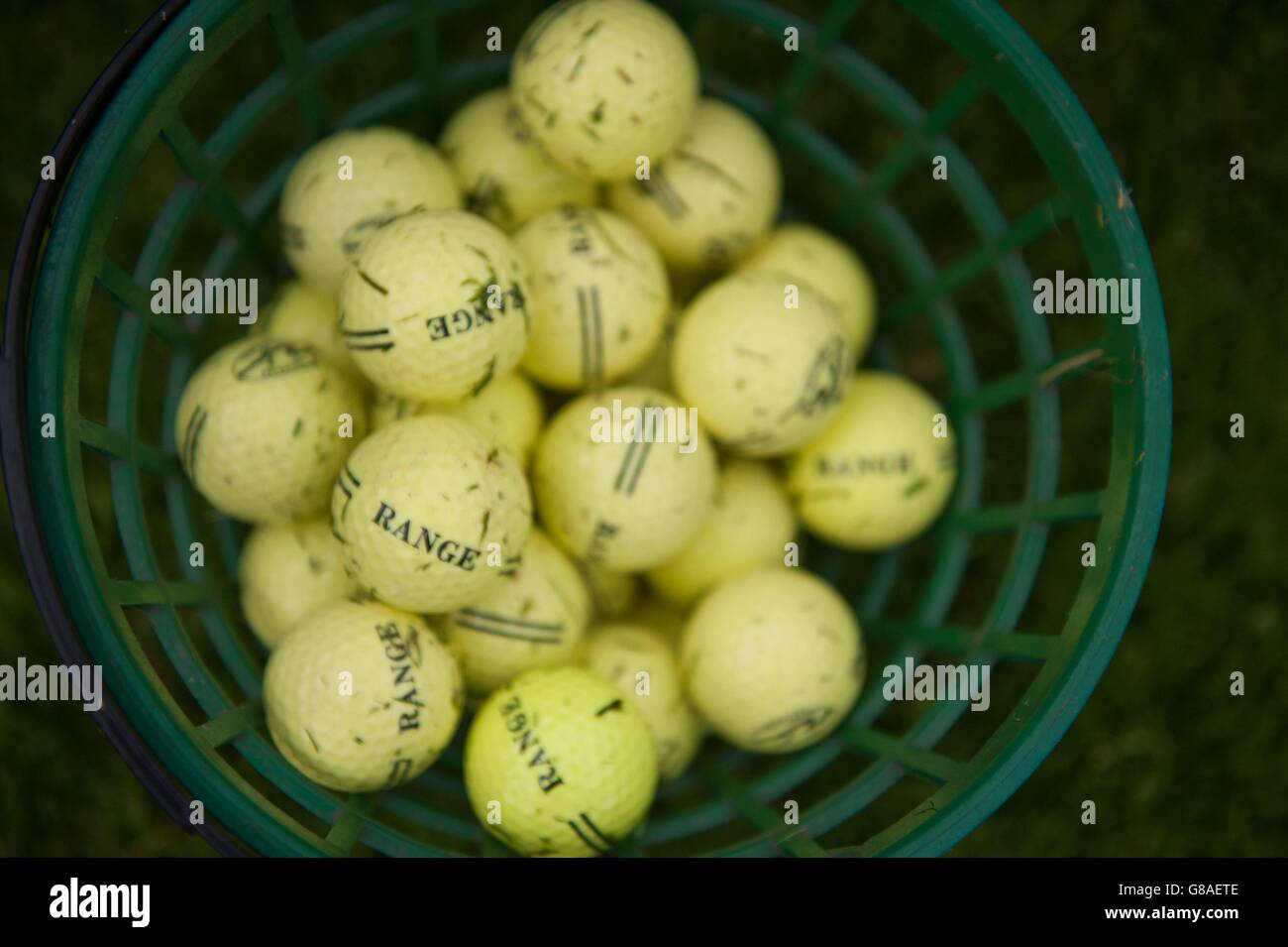 golf balls in baskets, collected range balls | usage worldwide Stock ...