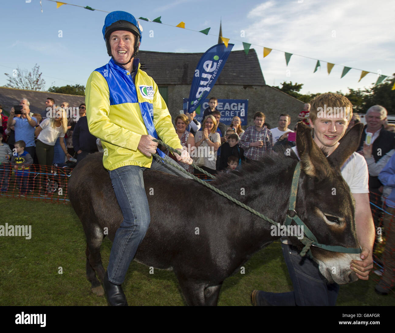 Champion jockey AP McCoy at a charity donkey derby event in Moneyglass ...