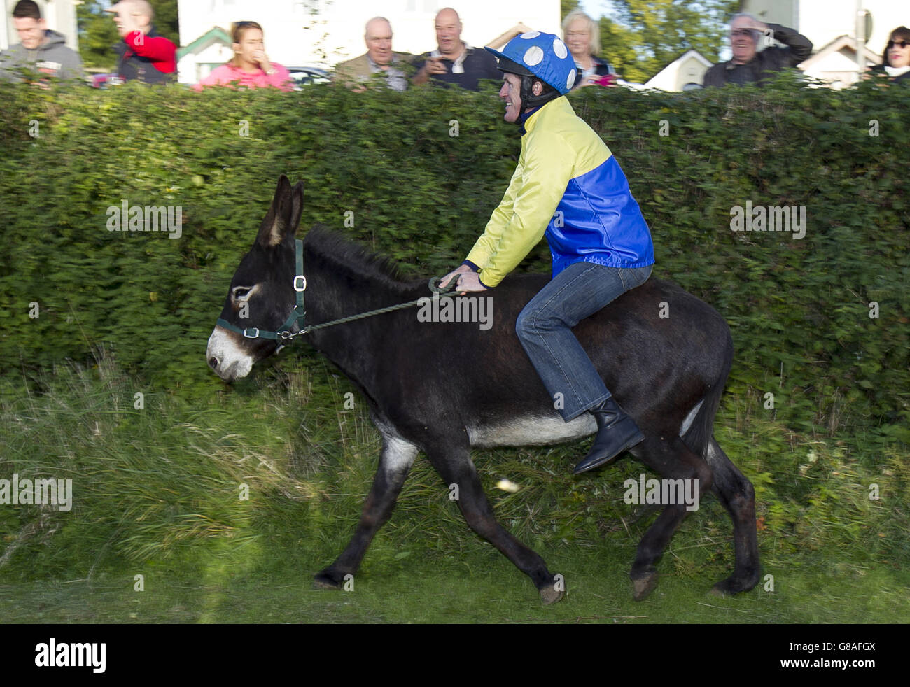 Champion jockey AP McCoy at a charity donkey derby event in Moneyglass ...