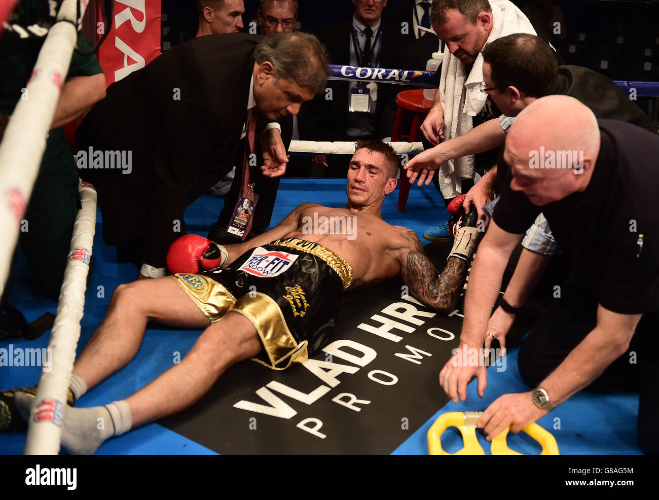 Boxing - Wembley SSE Arena. Mark Thompson is knocked down by Bradley ...