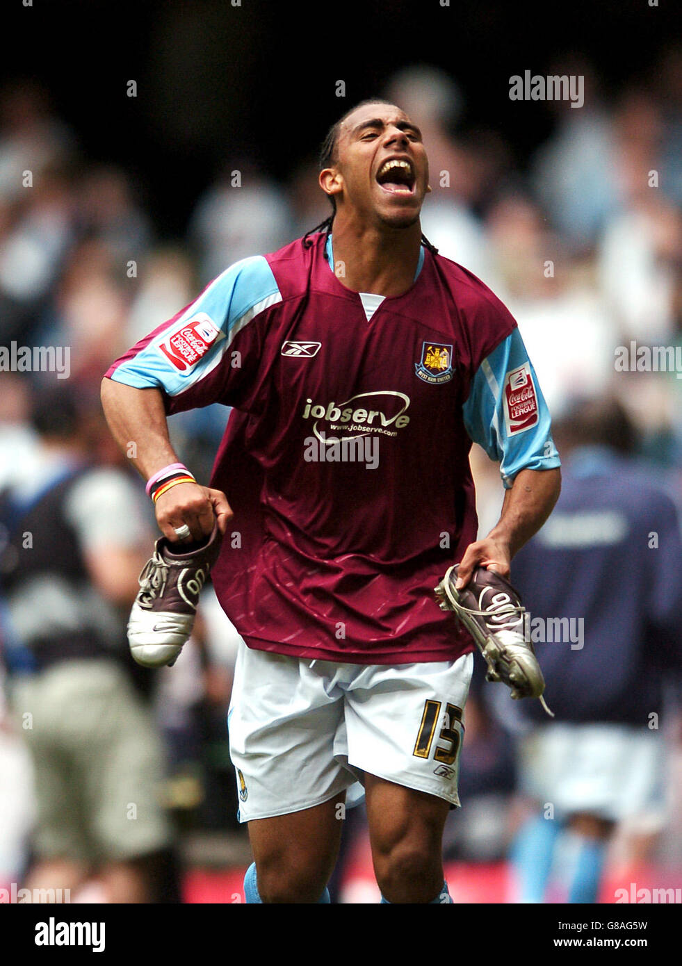 West ham uniteds anton ferdinand celebrates their victory hi-res stock ...