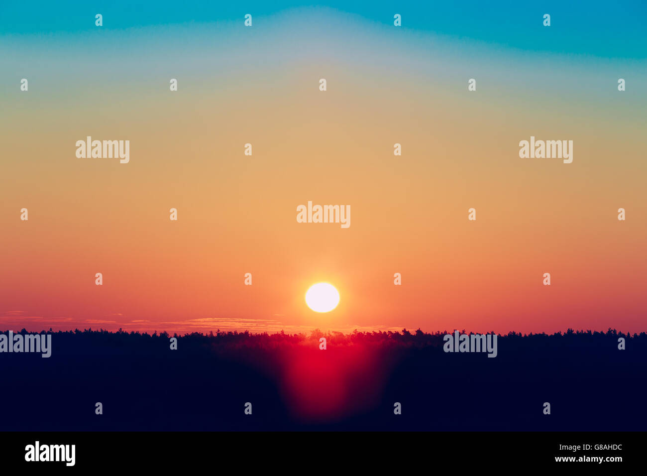 Sun Over Horizon, Sunset, Sunrise Background. Sunset Over Dark Ground ...