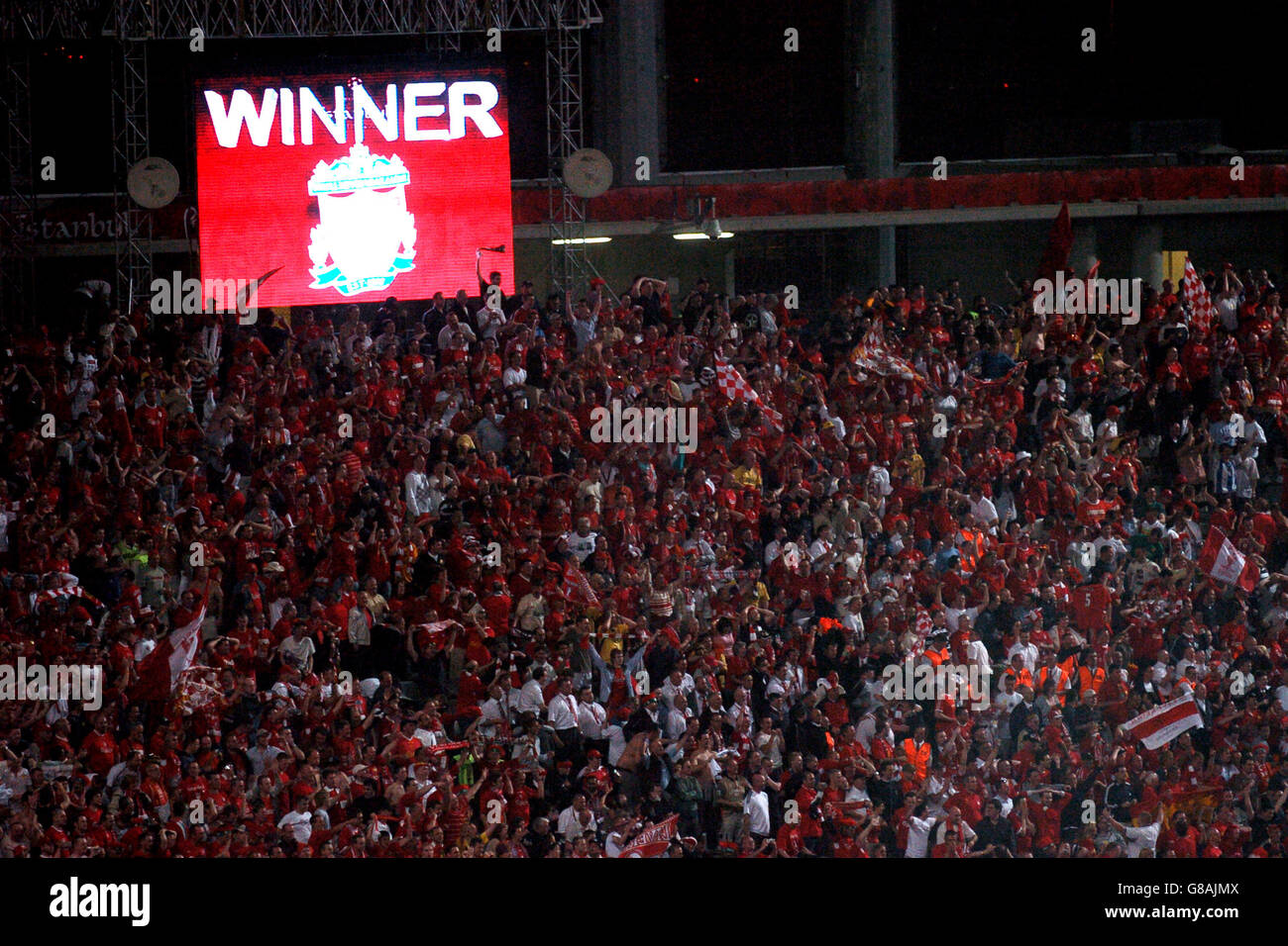 The scoreboard at the Ataturk Olympic Stadium announces Liverpool as ...