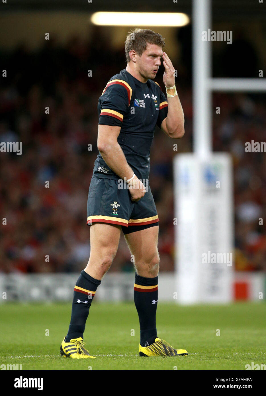 Wales' Dan Biggar lines up a kick at goal during the Rugby World Cup ...