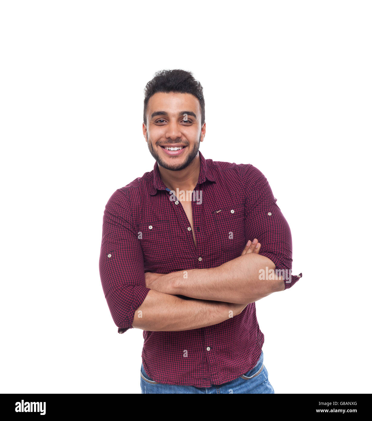 Casual Man Happy Smile Young Handsome Guy Folded Hands Stock Photo - Alamy