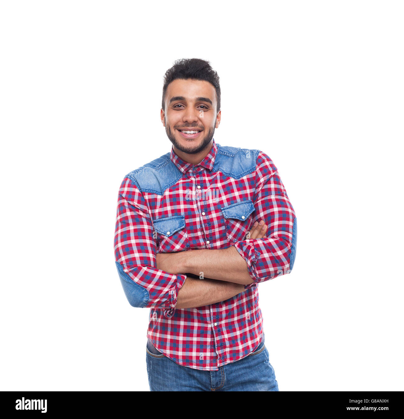 Casual Man Happy Smile Young Handsome Guy Folded Hands Stock Photo - Alamy