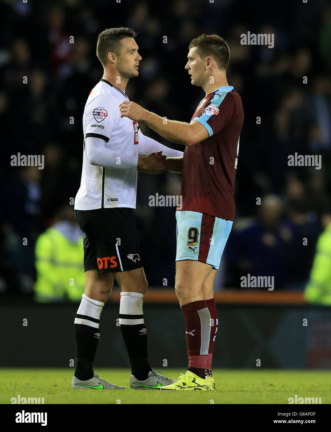 Burnleys sam vokes right derby countys jason shackell shake hands hi ...
