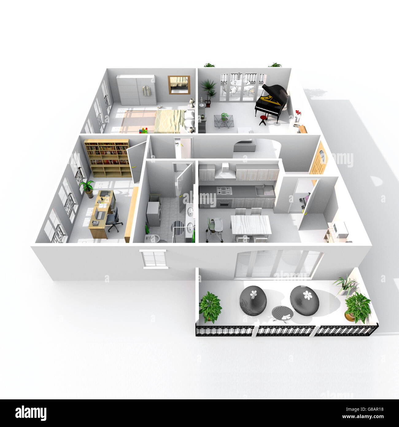 3d interior rendering perspective view of big furnished home apartment ...