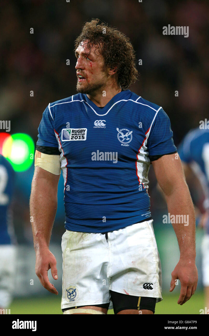 A bloodied Jacques Burger of Namibia during the Rugby World Cup match ...
