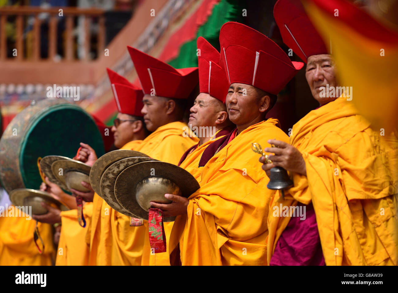 Monks with percussion instruments, Hemis Festival, Hemis Monastery ...