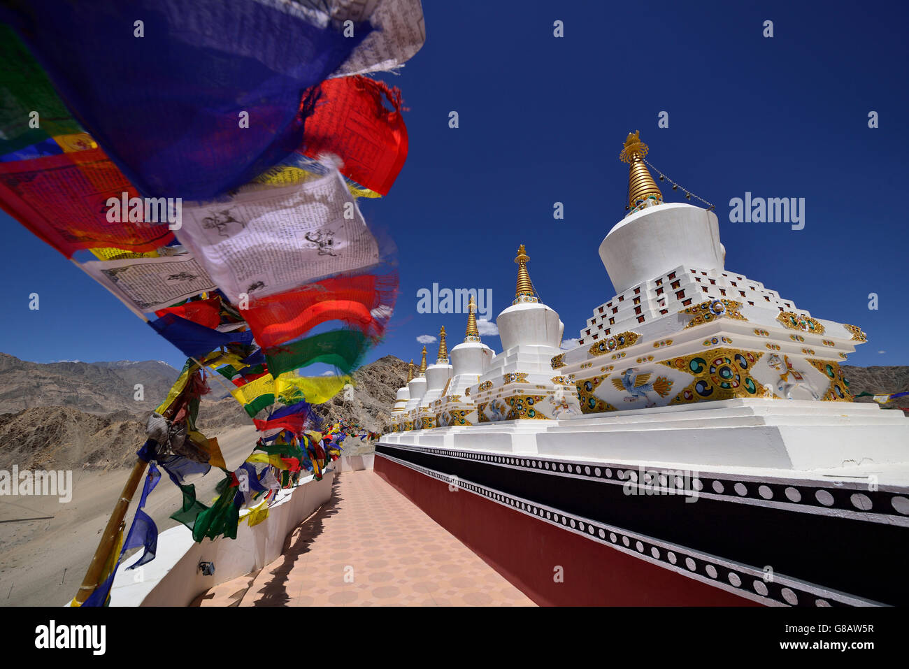 praying flags, Thiksey Monastery, Ladakh, Jammu and Kaschmir, India ...