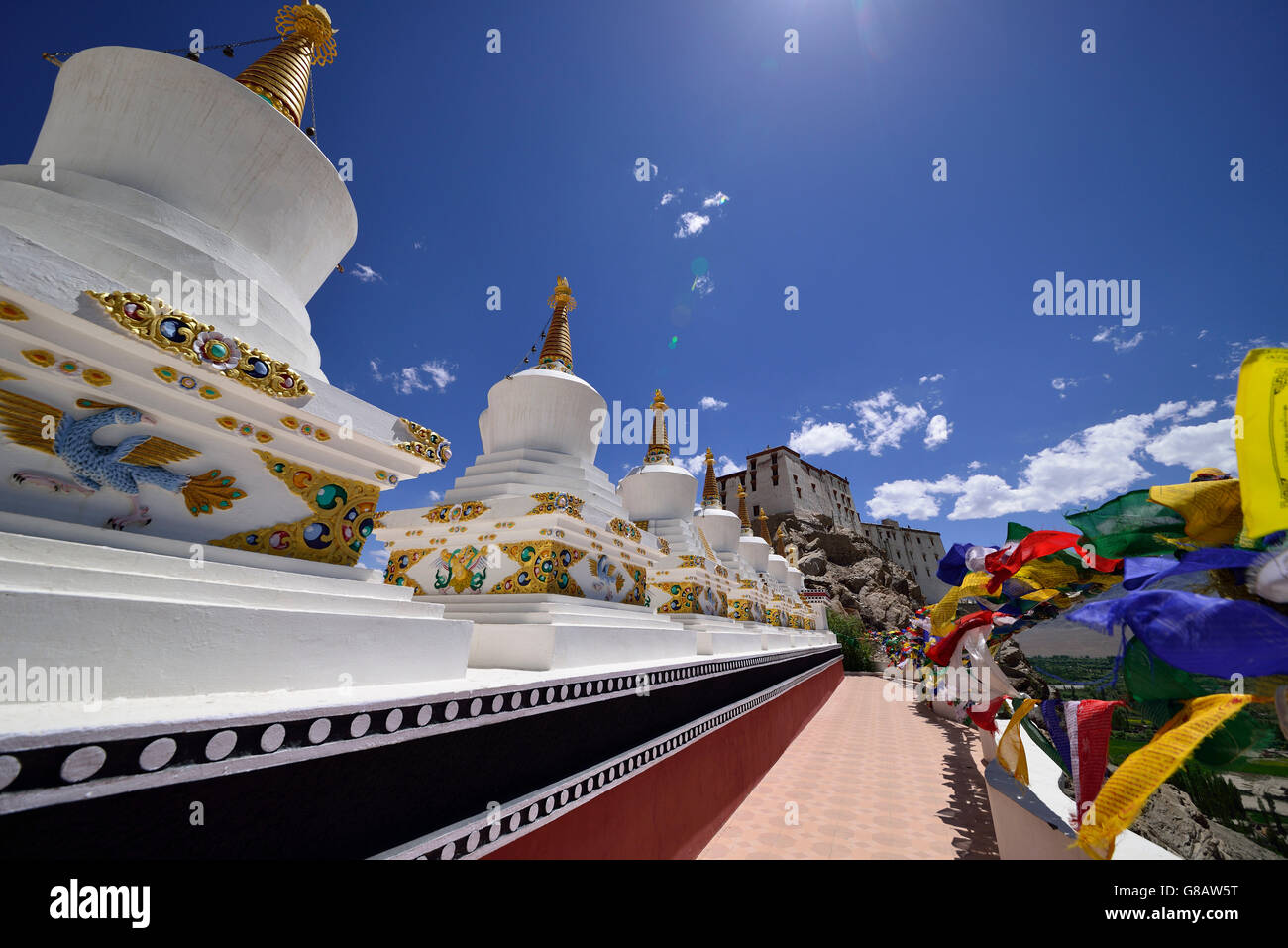 praying flags, Thiksey Monastery, Ladakh, Jammu and Kaschmir, India ...