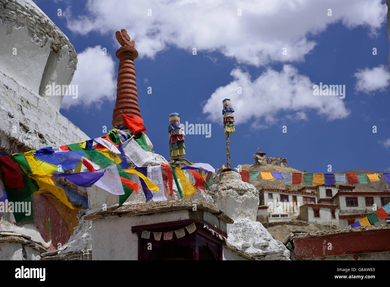 prayer flags, Lamayuru Monastery, Ladakh, Jammu and Kaschmir, India ...