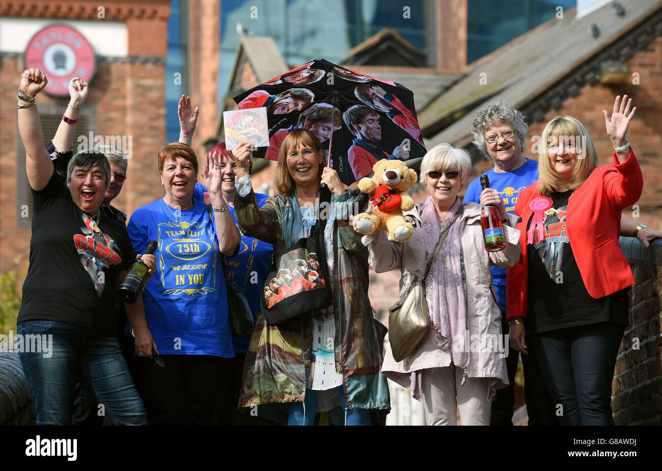 Cliff Richard fans (left to right) Julie Sayer, Sue Eames, Ann Chambers ...