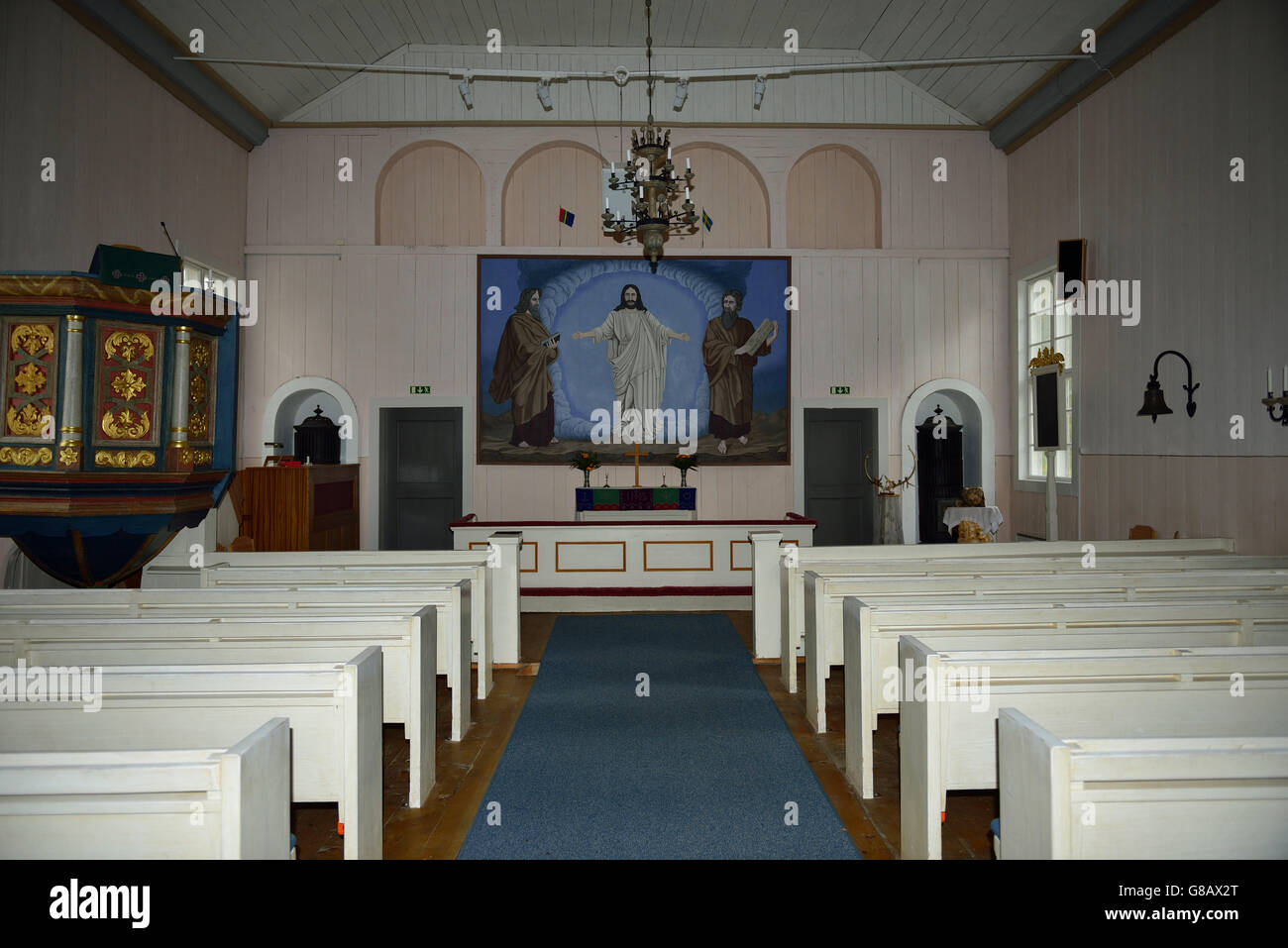 church, interior, Fatmomakke (sami church town), Vildmarksvaegen ...